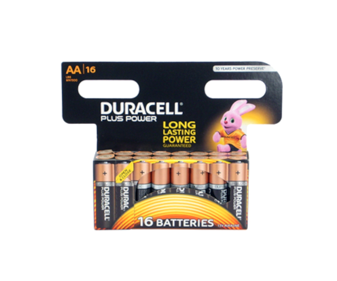 MN1500B16 - R6/AA DURACELL BATTERY 1.5V ALKALINE 16/PACK